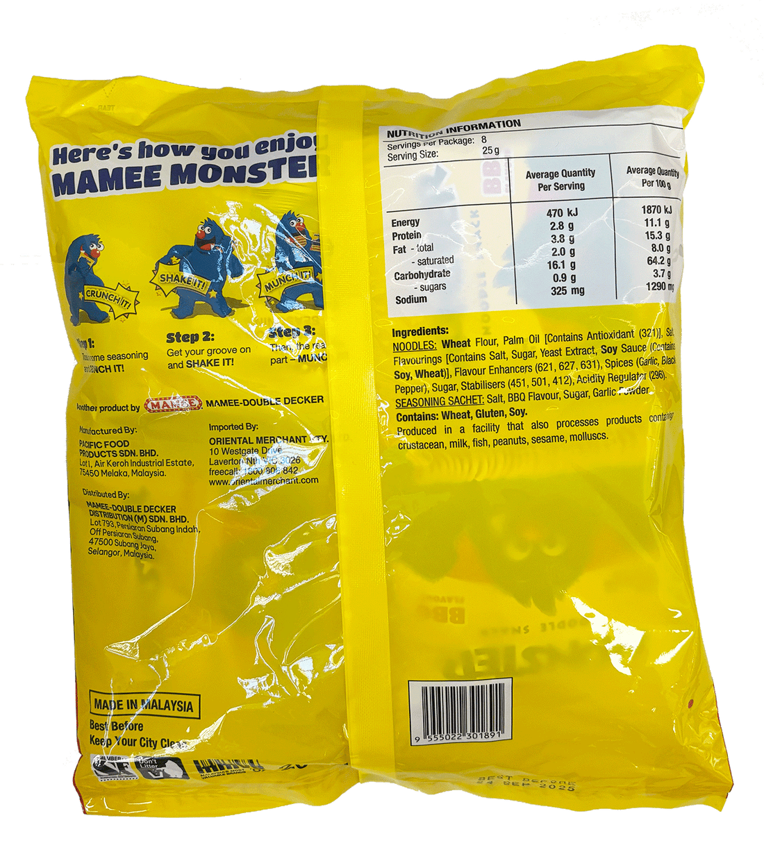 Mamee Monster Noodle Snack 200g BBQ Flavour - 8 Packs – Happy in Mart